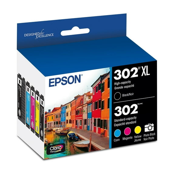 Epson 302 Genuine High-Capacity Black & Standard Color Ink Cartridge ...
