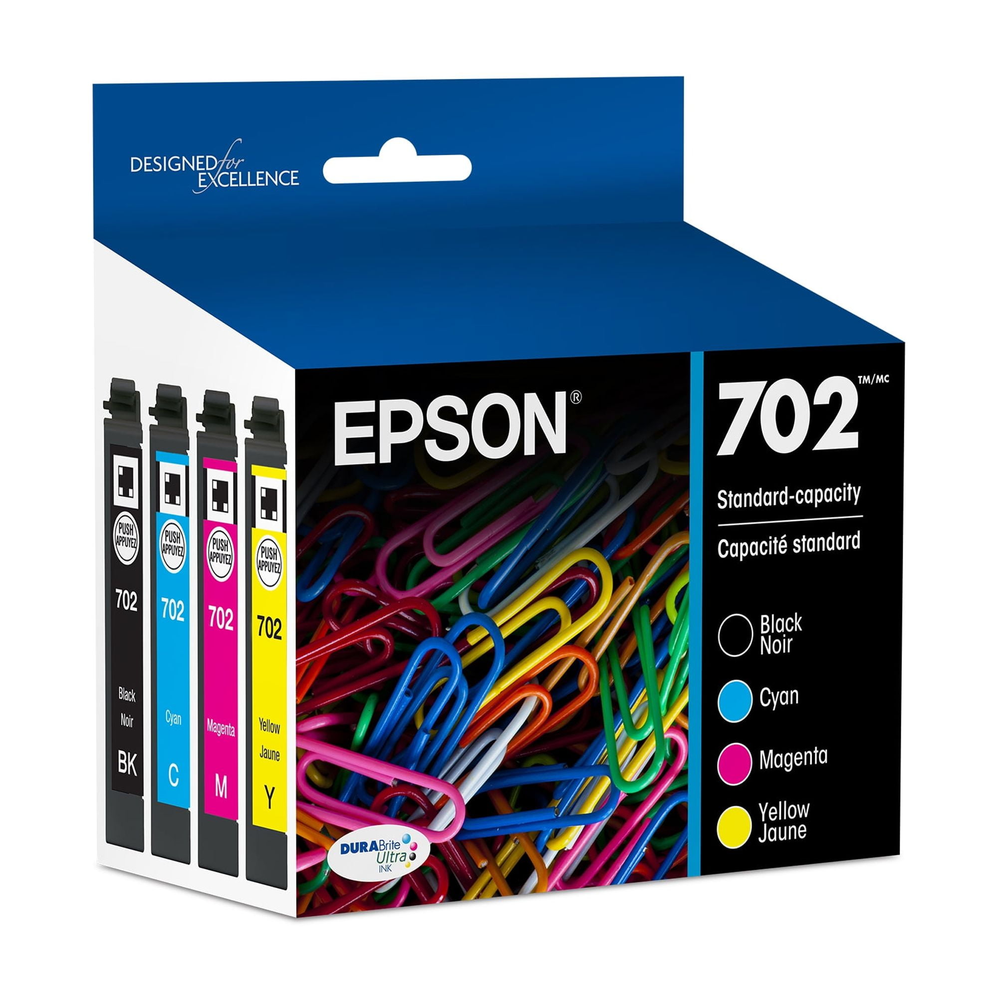 Epson 702 Printer Black/Color Combo Pack Ink Cartridge for WF-3720, WF ...