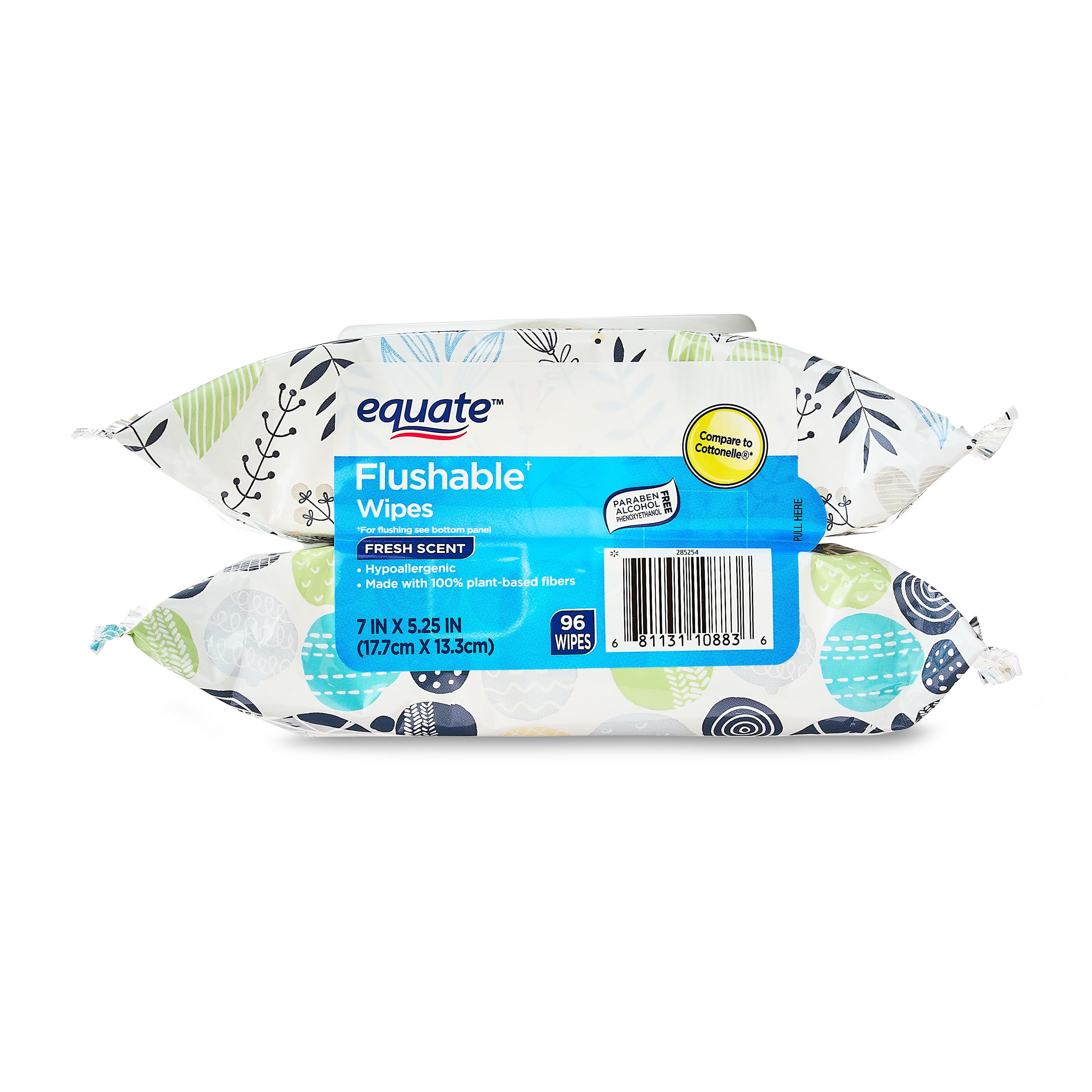 Equate Flushable Wet Wipes, Fresh Scent, 96 Wipes (2 Pack), Compare to ...