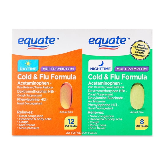 Equate Day and Night Cold and Flu Softgels 20 Count Compare to Alka ...