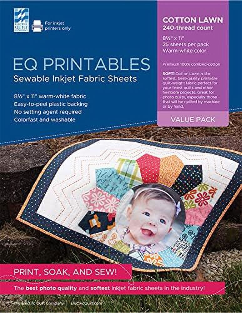 EQ Printables: 25 Inkjet Cotton Lawn Fabric Sheets - Walmart.com