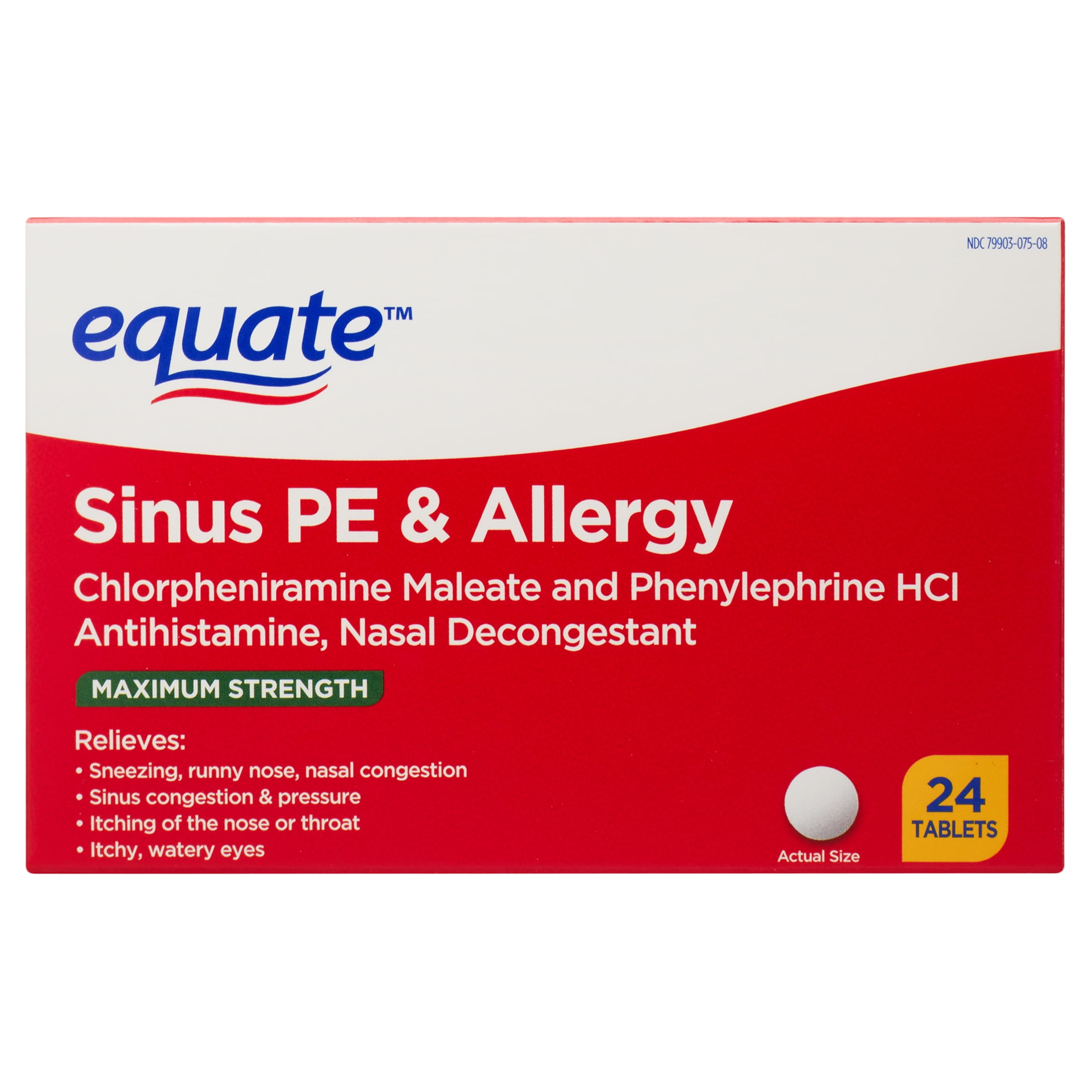 Equate Maximum Strength Sinus PE & Allergy Medicine, 24 Tablets HSA/FSA ...