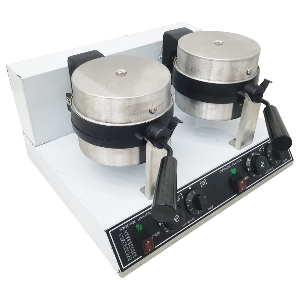 EQCOTWEA Commercial Round Waffle Maker Double Head Rotary Nonstick ...