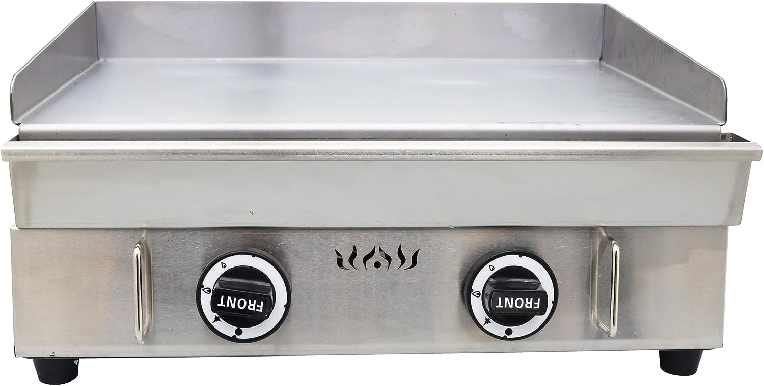 EQCOTWEA LPG Gas Grill Countertop Flat Griddle Hot Plate BBQ 2 Burner ...