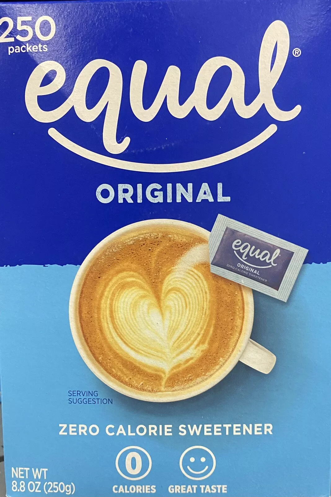 EQUAL ORIGINAL Zero Calorie Sweetener 250 Count Packets 8.8 oz Box ...