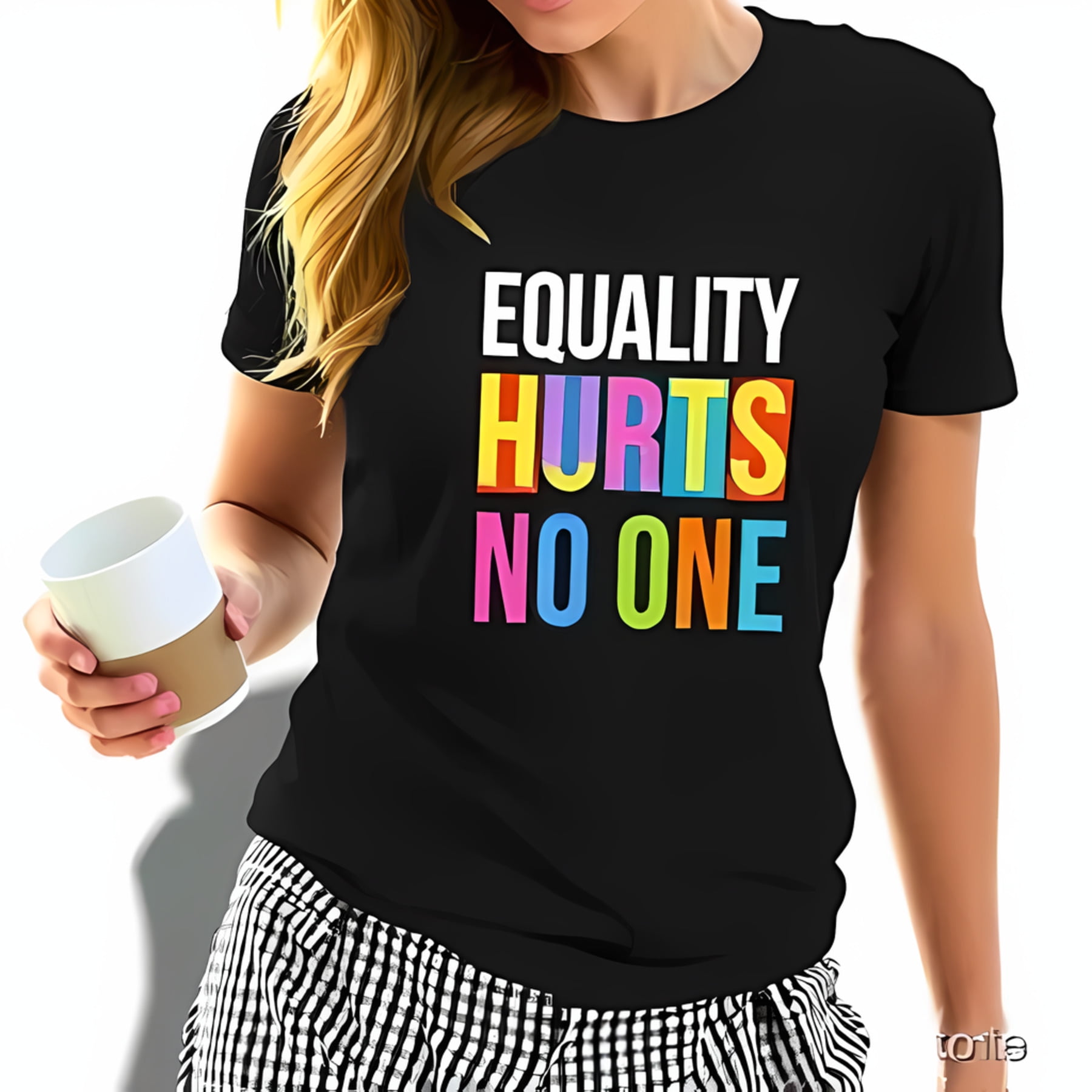 EQUALITY HURTS NO ONE Colorful Stacked Lettering Black Cotton Short ...