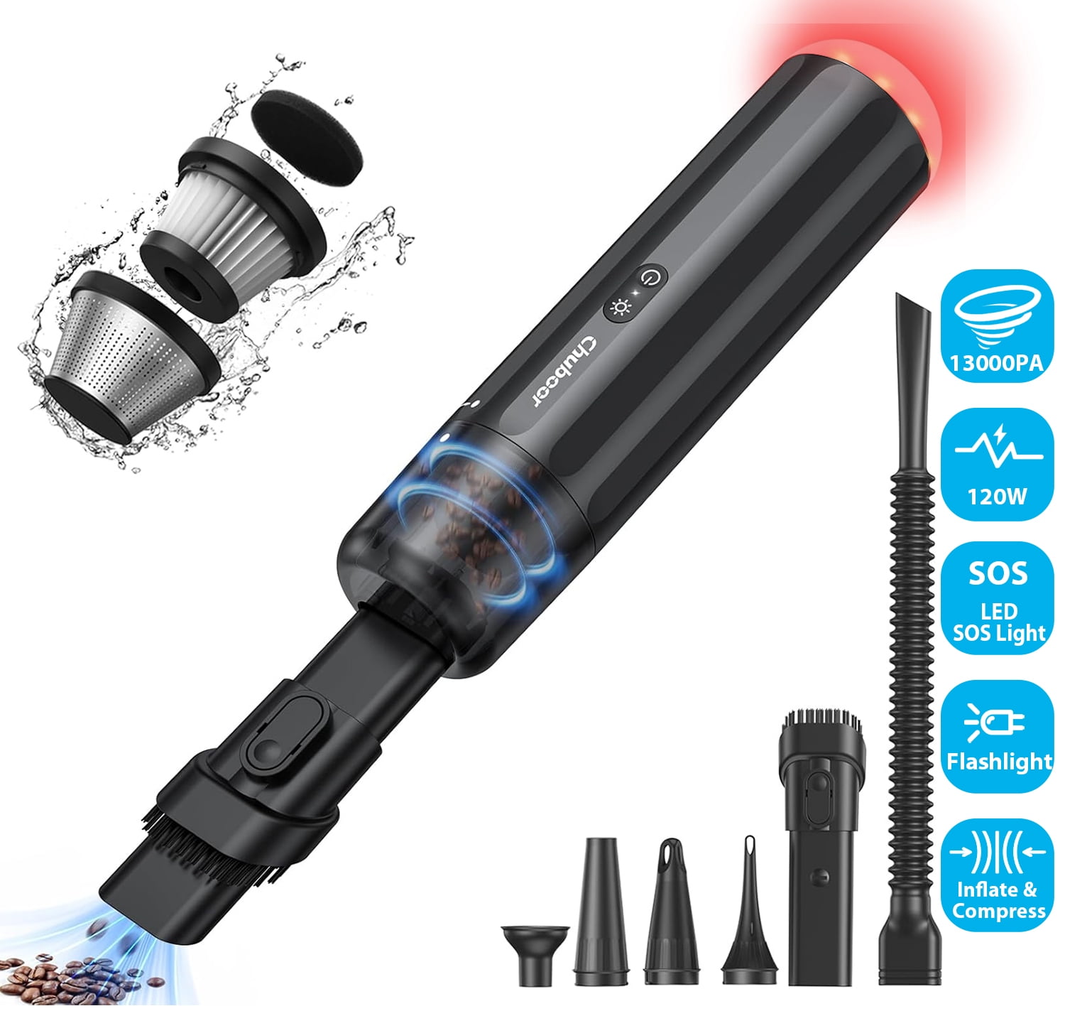 EQUIPD Handheld Car Vacuum, Cordless, Rechargeable, LED SOS Light ...