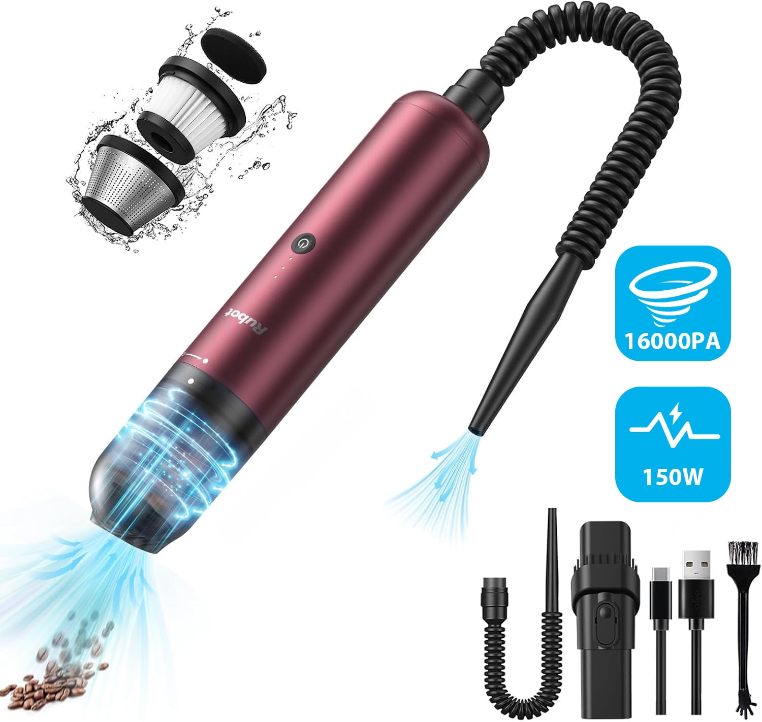 equipd Mini Handheld Vacuum Cleaner, Cordless, 16000 PA Suction ...
