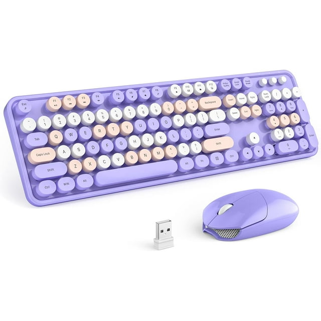 EQUIPD Wireless Keyboard and Mouse Combo 2.4GHz Retro Full-Size ...
