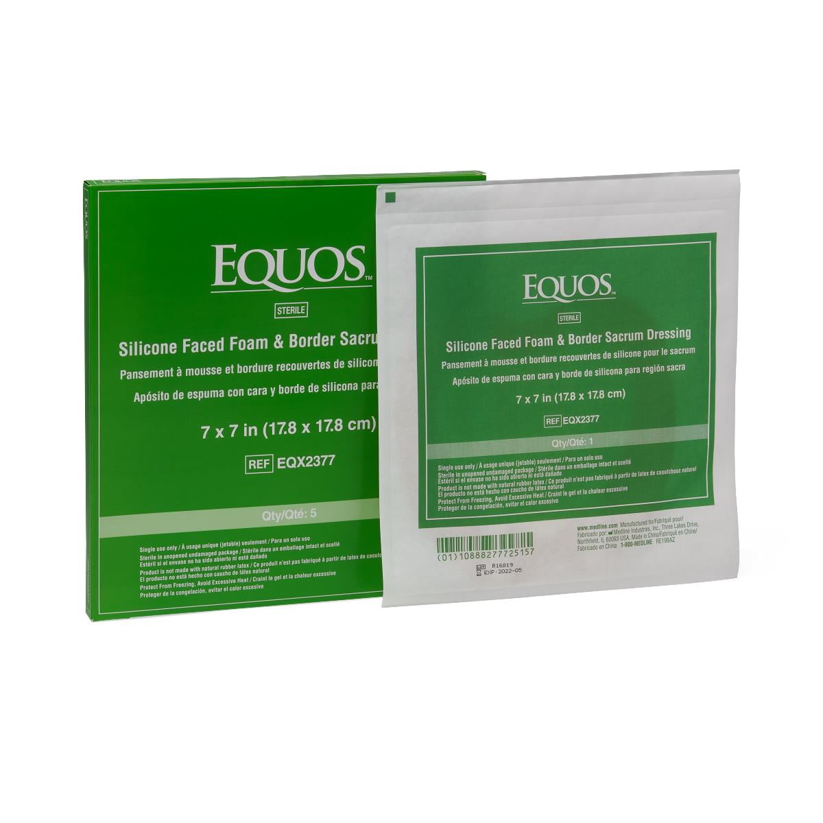 EQUOS 5-Layer Foam Dressings with Silicone Adhesive, Sacrum, 7" x 7 ...