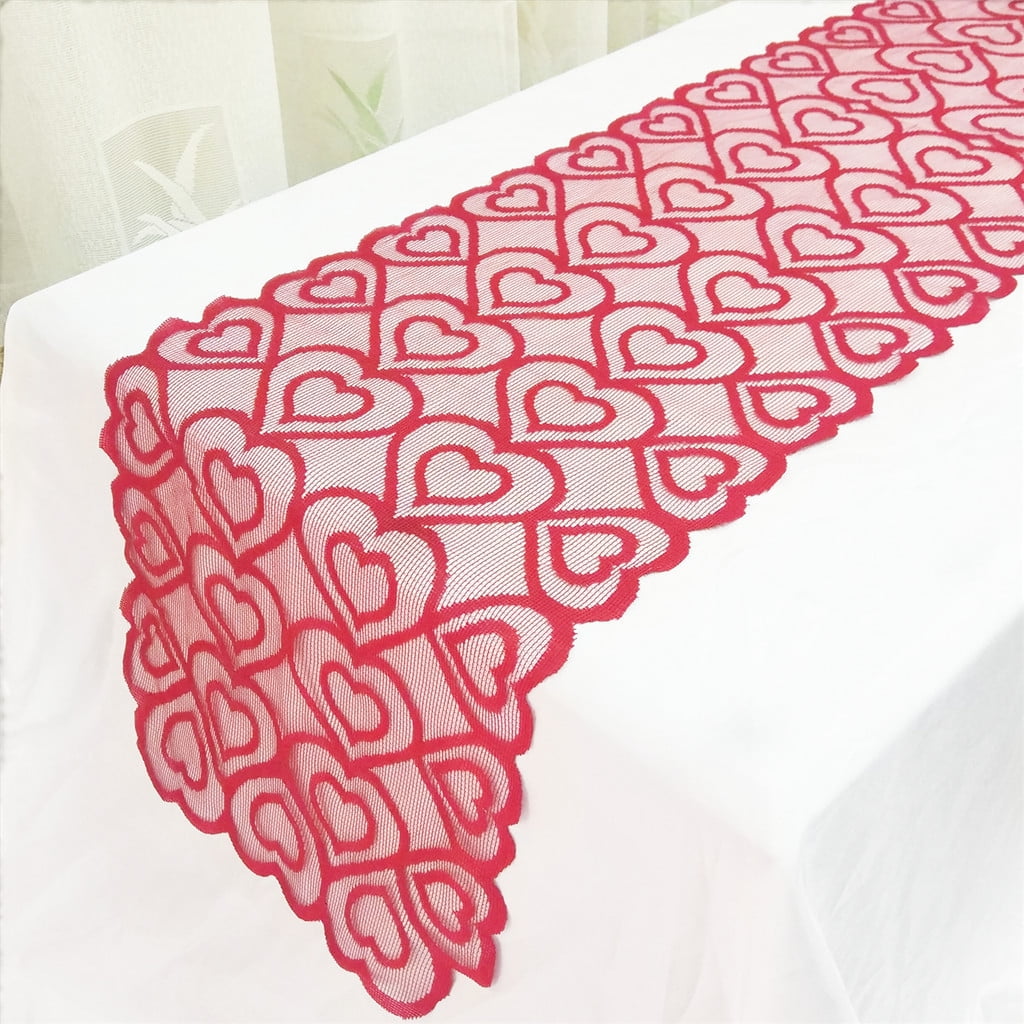 EQWLJWE 13 x 72 Inch Red Heart Lace Table Runner for Christmas ...
