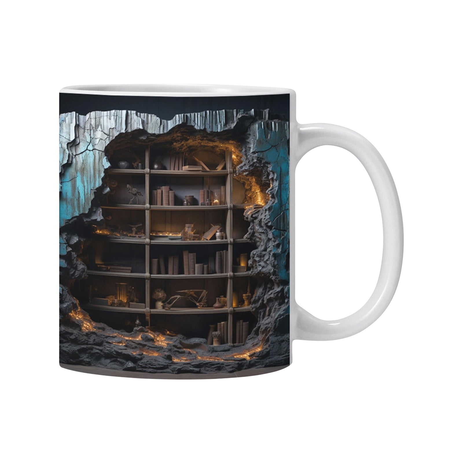 EQWLJWE 3D Bookshelf Mug, 3D Effect Books Mugs, Creative Space Design ...