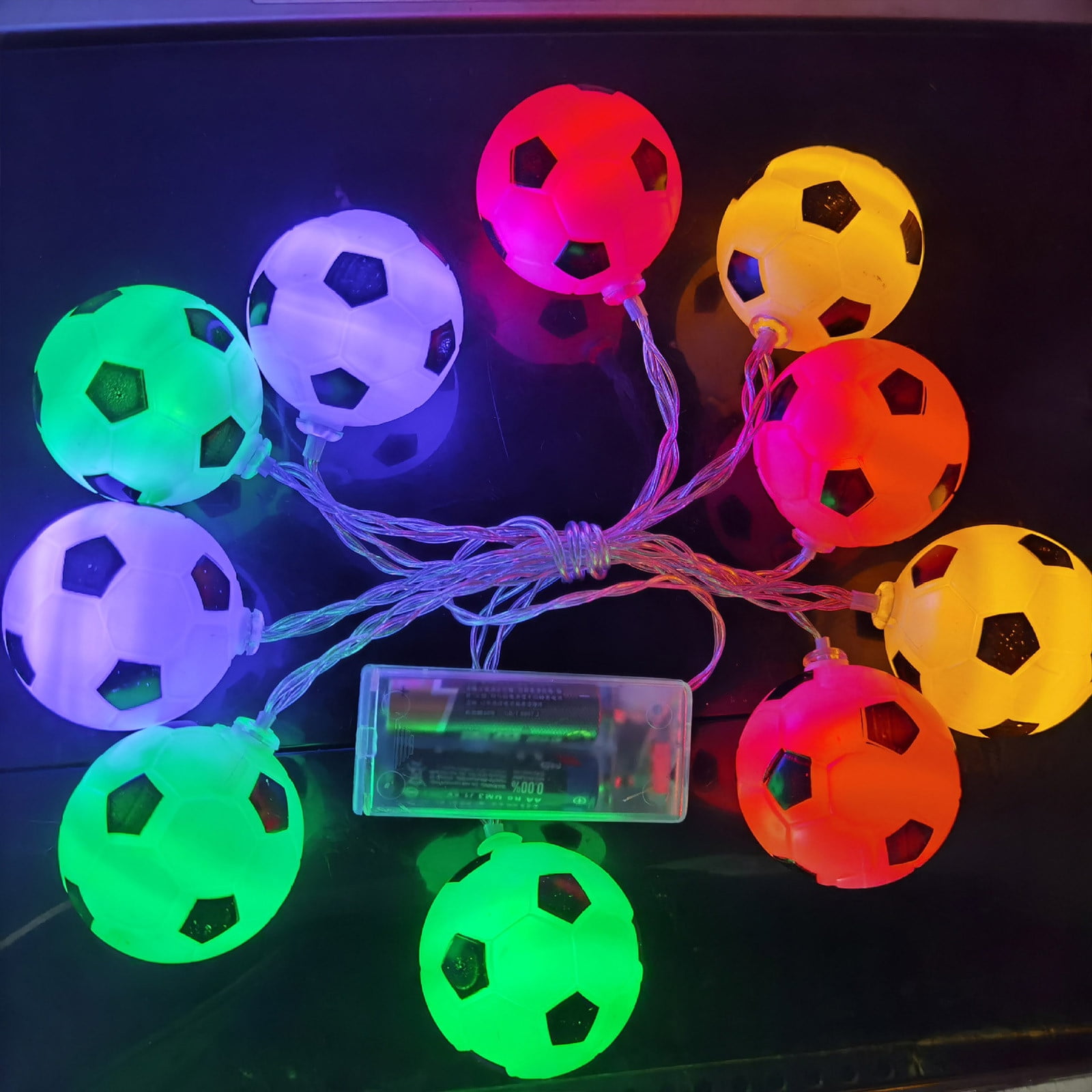 SDJMa 5 Ft 10 Lights Battery Powered Football Soccer Shape LED String ...