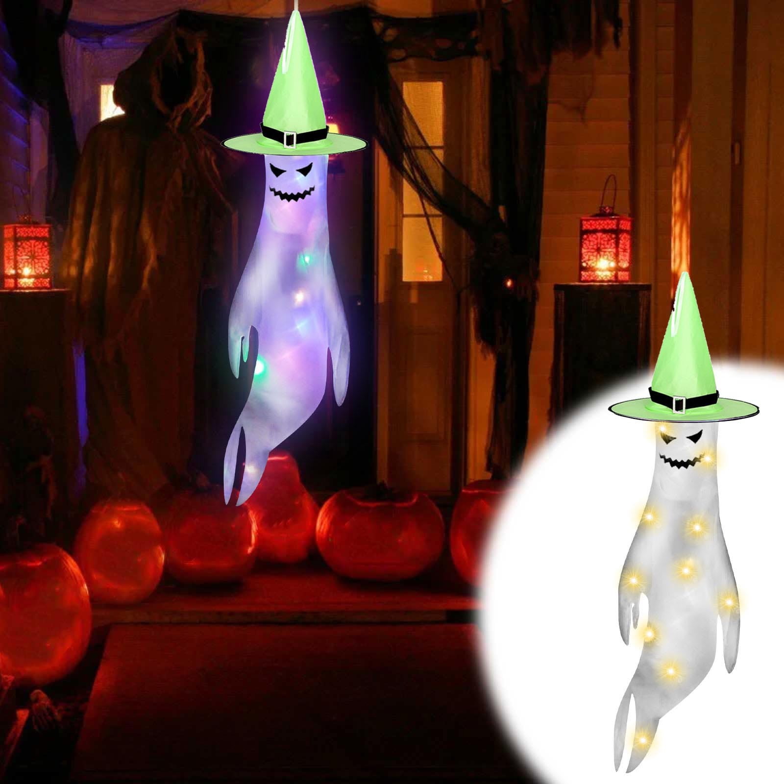 EQWLJWE 61 Inch Halloween Ghost Windsock Flags with Colorful LED Lights ...