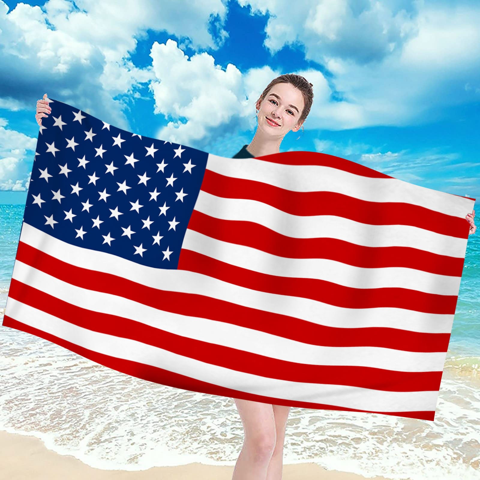 EQWLJWE American Flag Beach Towel, Quick Dry Cotton Beach Towel ...