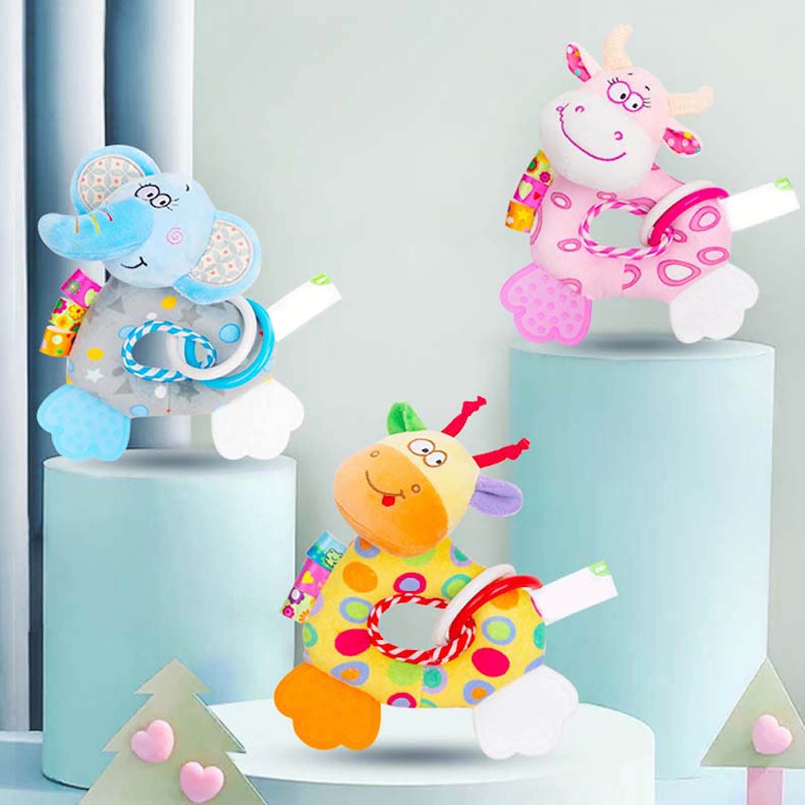 EQWLJWE Baby Rattle Teether Plush Babe Toys Sets Musical Rattles Toys ...