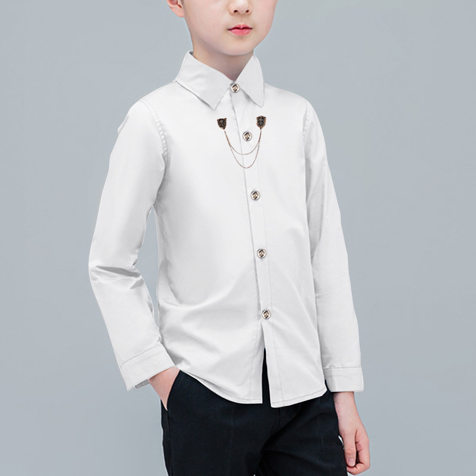 EQWLJWE Boys Long Sleeve Shirts Special Occasion Solid Color Turndown ...