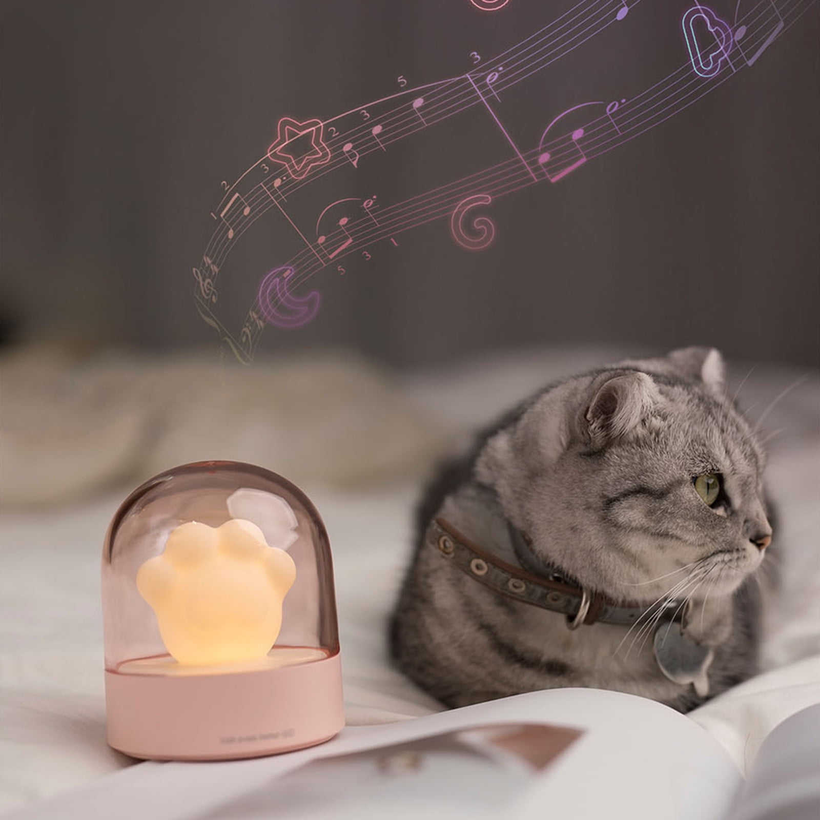 EQWLJWE Christmas LED Night Light, Cat Claw Lamp with Music Box USB ...