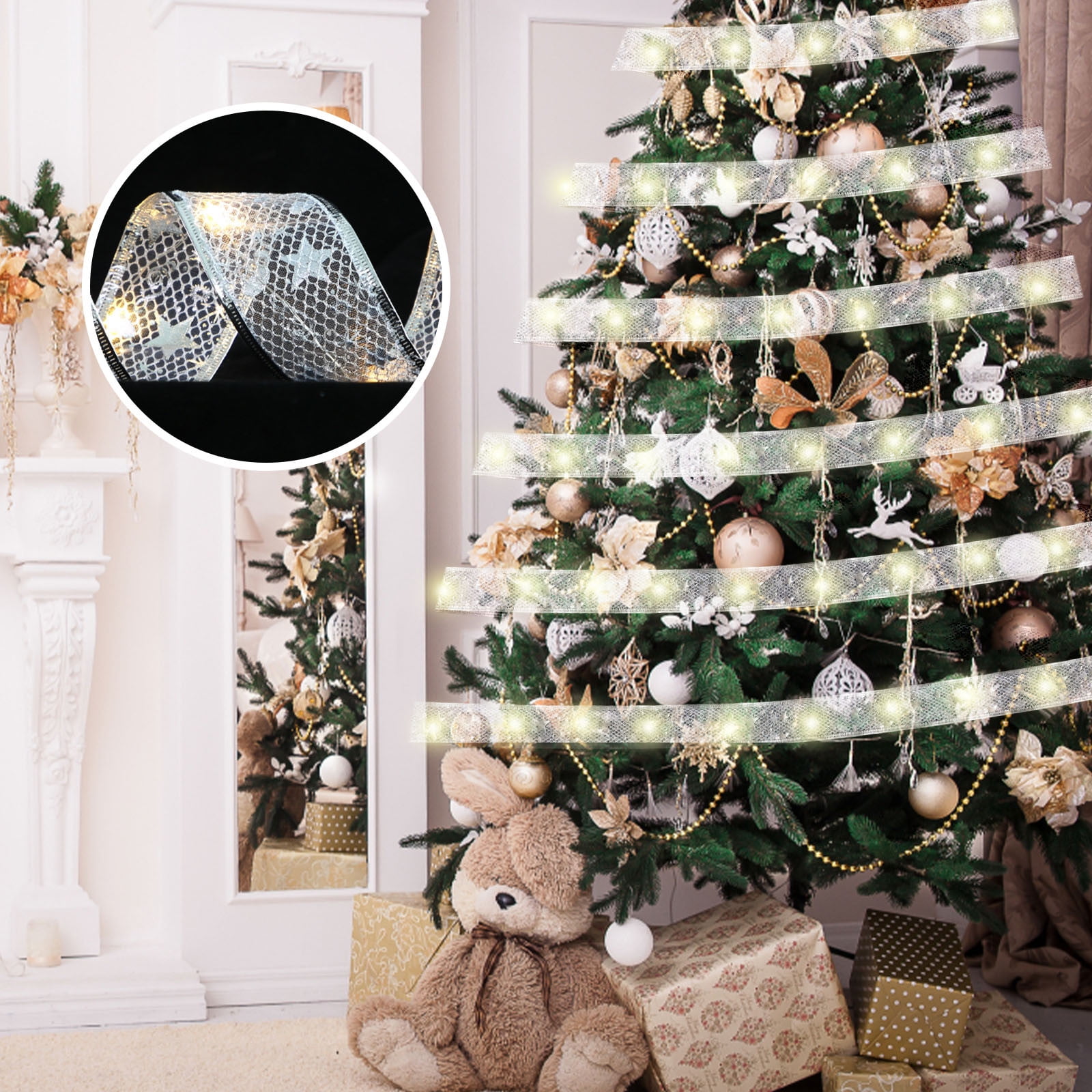 EQWLJWE Christmas Ribbon Lights Sliver 16.4ft 50 LED Lights Battery ...