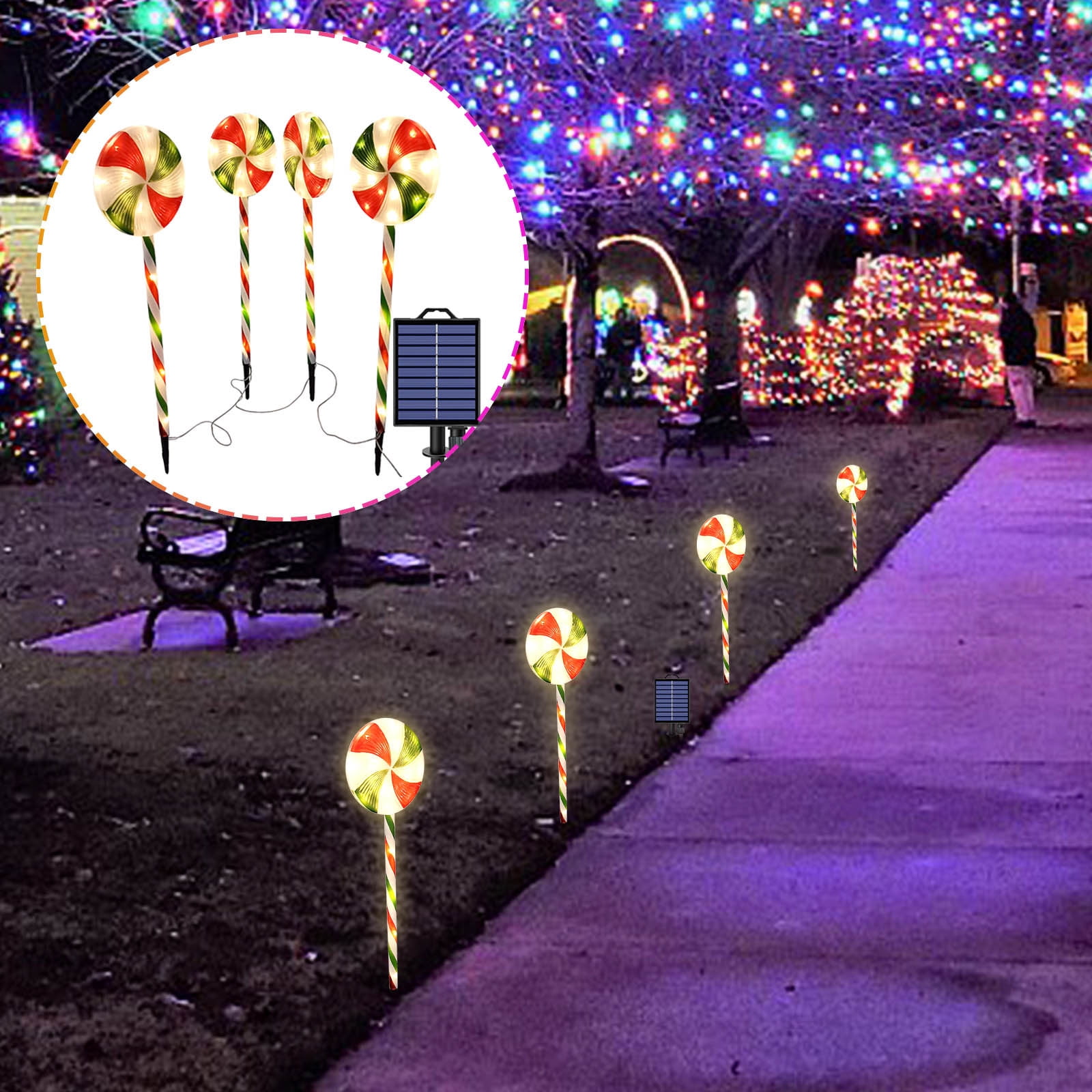 EQWLJWE Christmas Solar Pathway Lights, 78" Set of 4 Lollipops ...