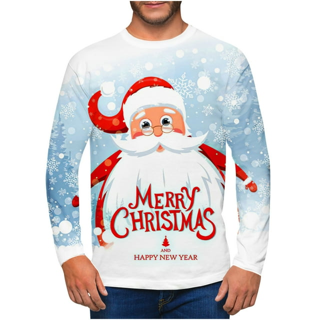 EQWLJWE Christmas T-shirts for Mens, 3D Funny Xmas Santa Claus Print ...