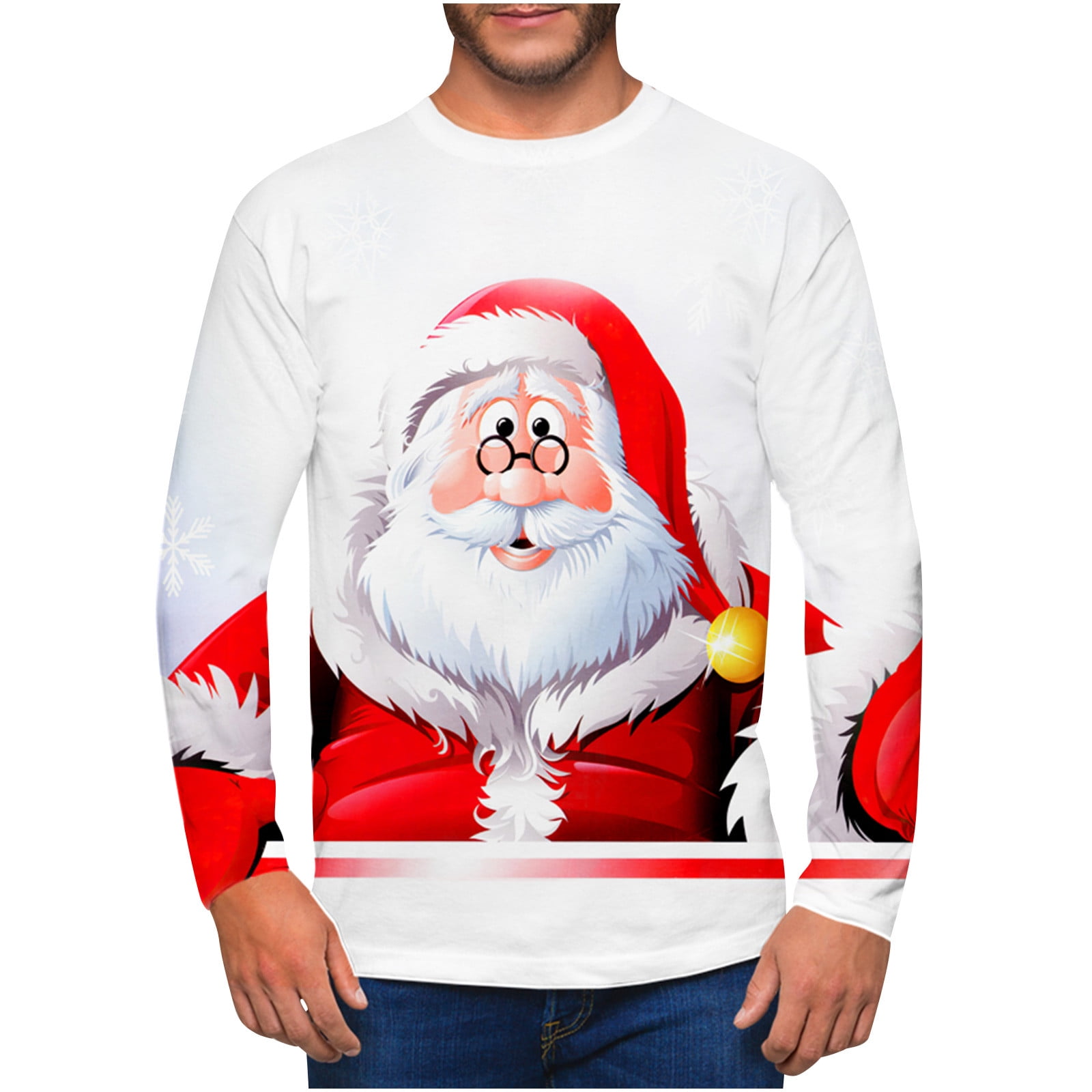 EQWLJWE Christmas T-shirts for Mens, 3D Funny Xmas Santa Claus Print ...