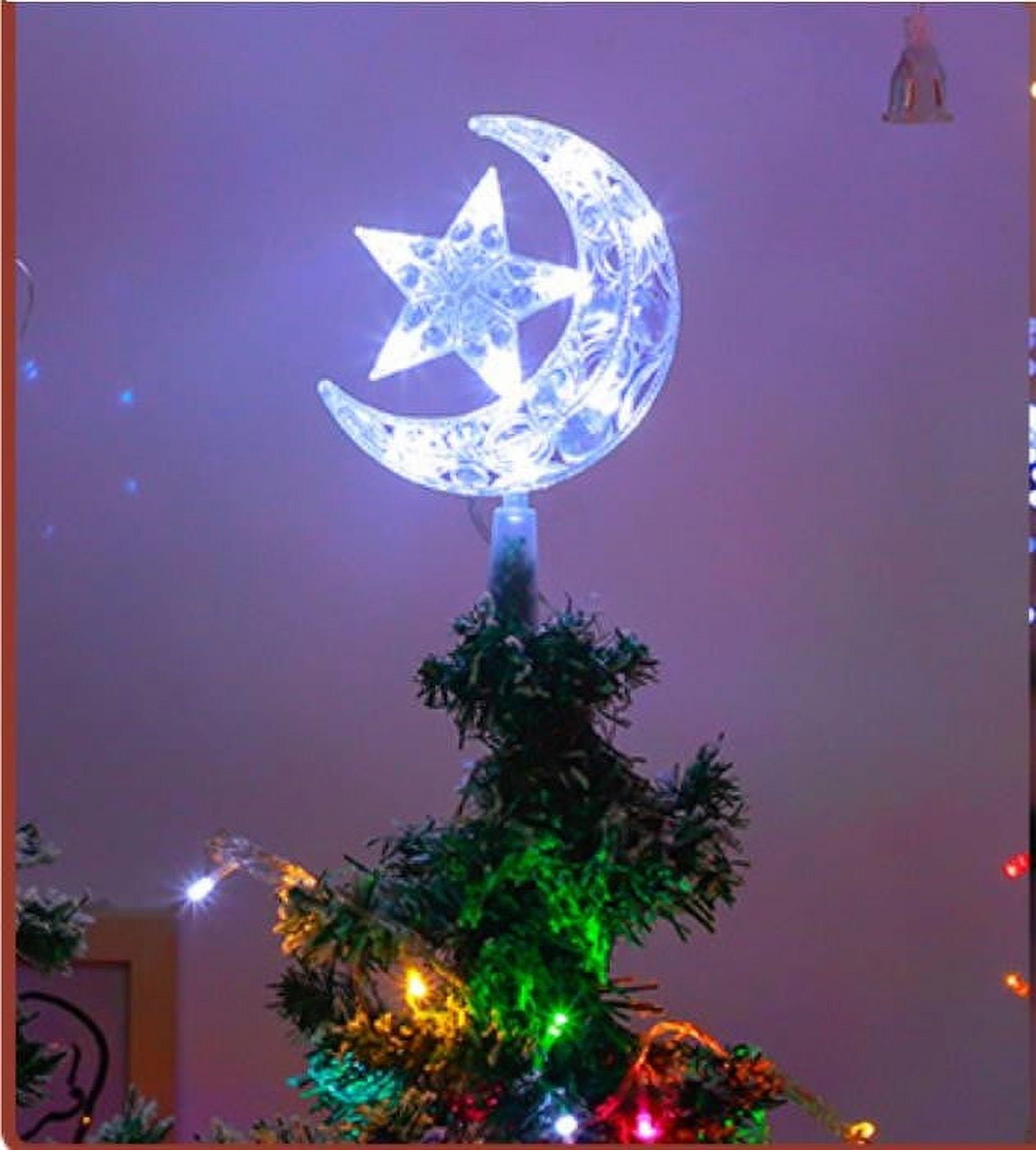 EQWLJWE Christmas Tree Topper LED Lighted Star Moon Topper Battery ...