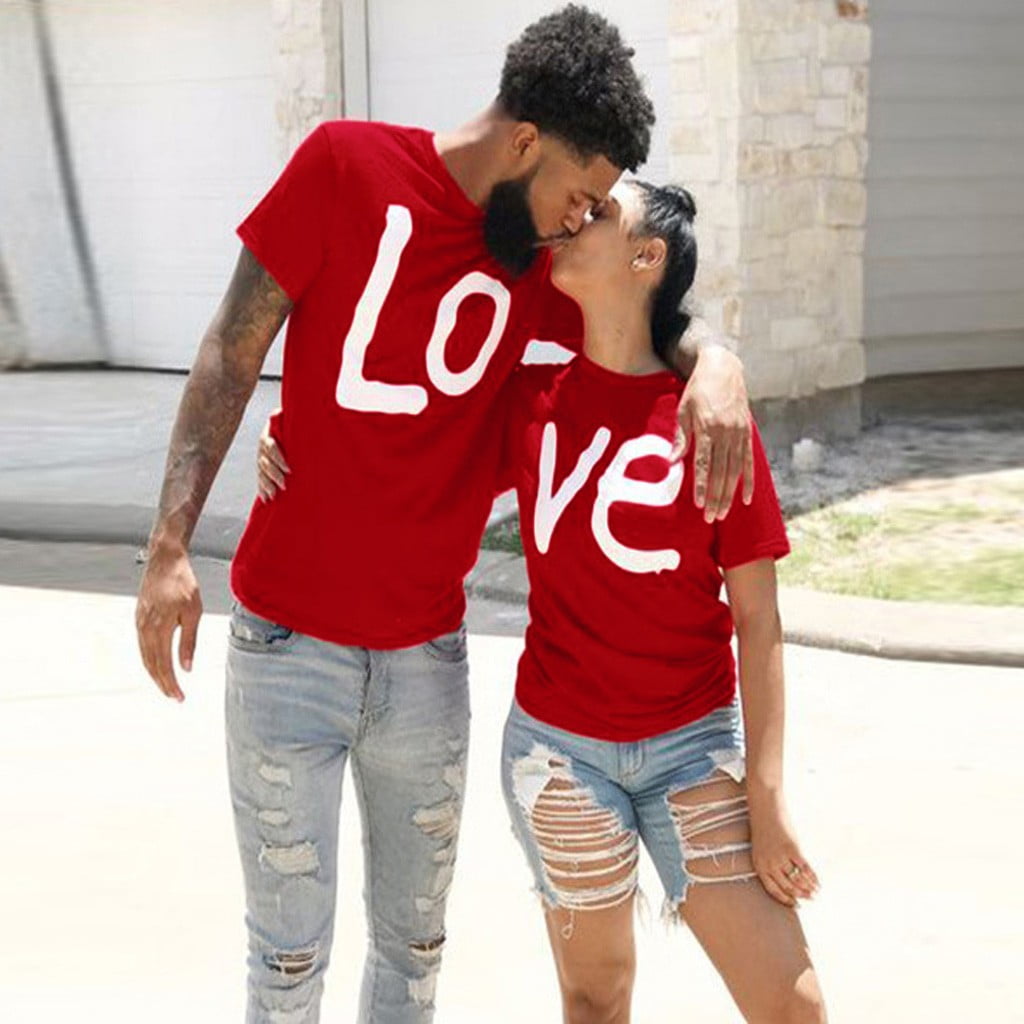 EQWLJWE Couples Matching Shirts Set Matching Men Women Letter Print Love Couple T-Shirt Blouse ...