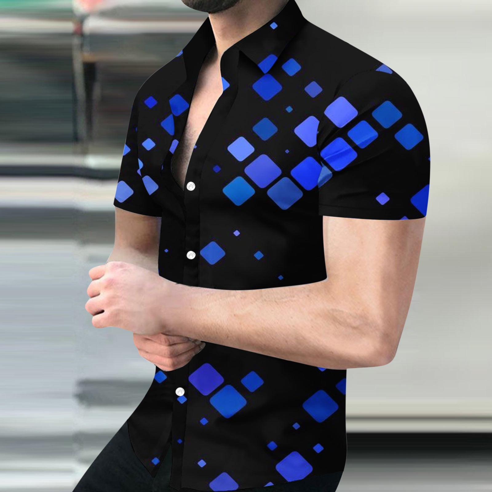 EQWLJWE Dress Shirt for Men's Geometric Beach Shirts Casual Button Up ...
