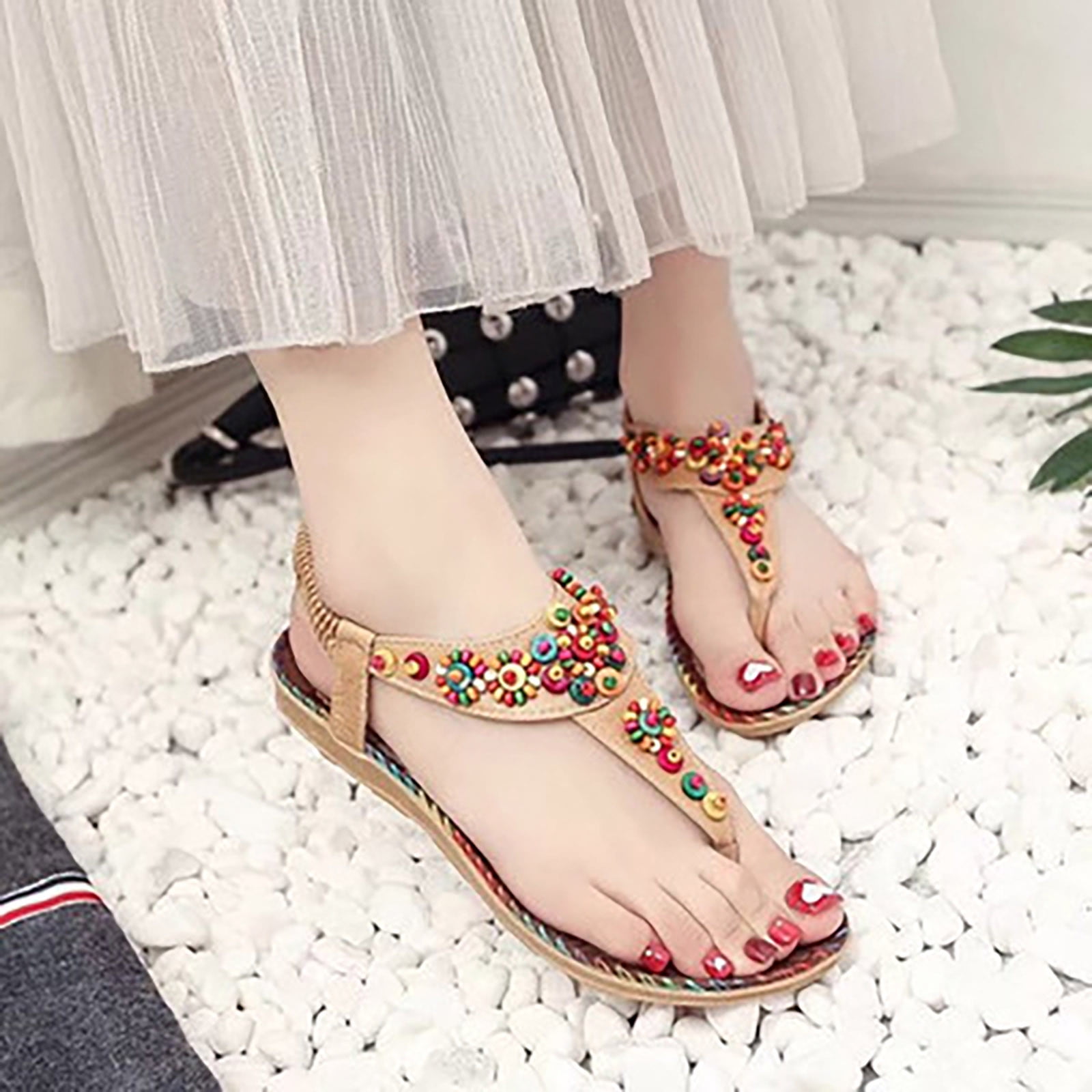 EQWLJWE Dressy Sandals Women Thong Sandals Elastic T Strap Flip Flops ...