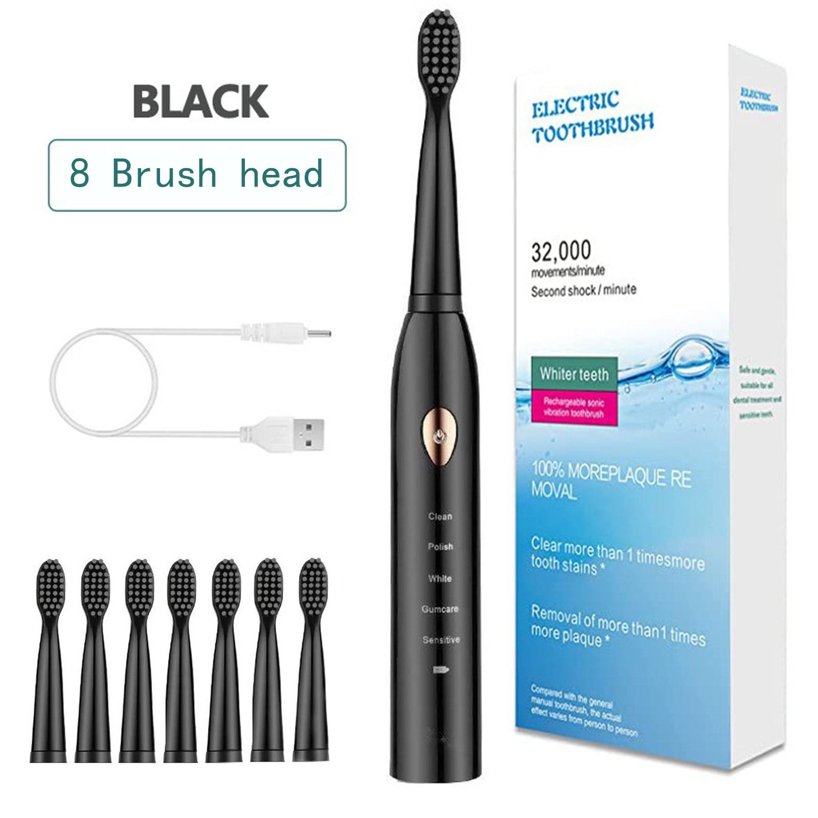 EQWLJWE Electric Toothbrush with 8 Brush Heads, 5 Modes, Smart Timer, Rechargeable Sonic ...