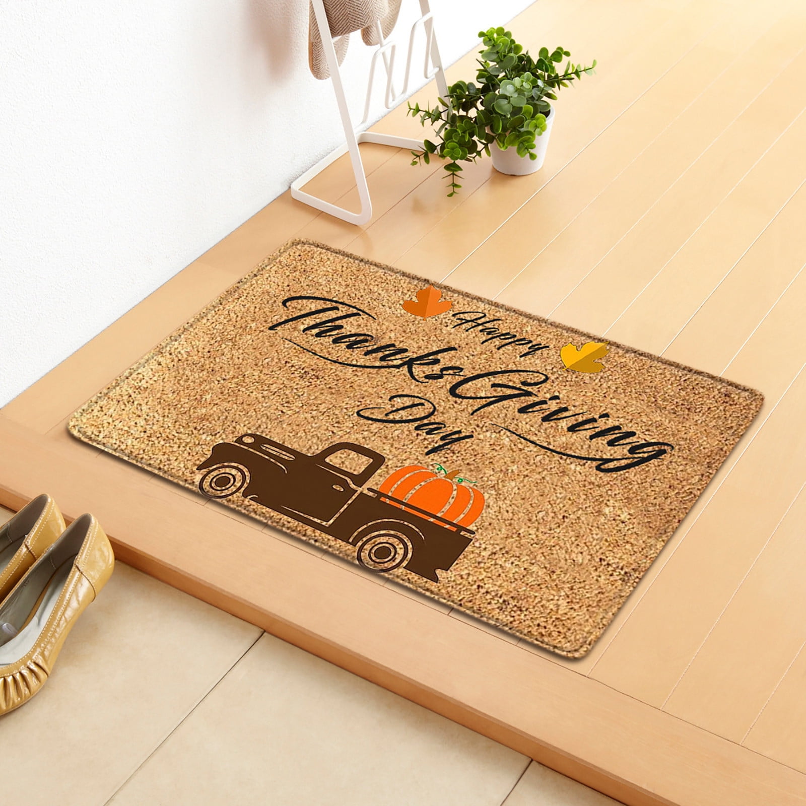 EQWLJWE Fall Doormat Indoor Outdoor Rug Funny Gnome Pumpkin Truck Front ...