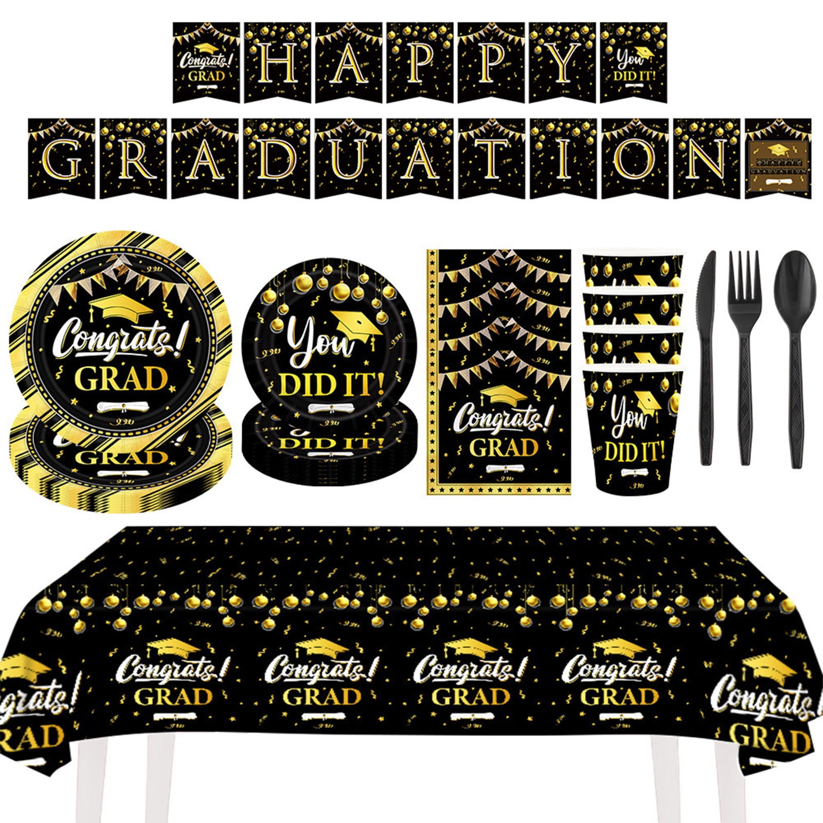 EQWLJWE Graduation Party Supplies Set,Black Gold Graduation Plates Cup ...