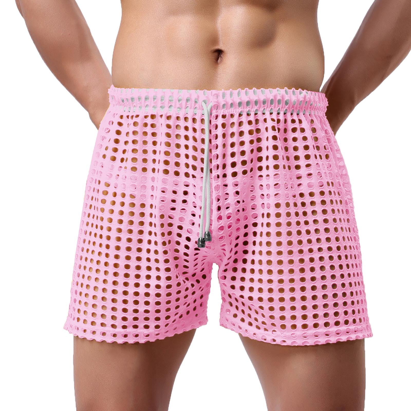 Eqwljwe Gym Shorts For Men Hollow New Fashion Mens Loose Sexy Mesh Hollow Sexy Mesh Half Shorts