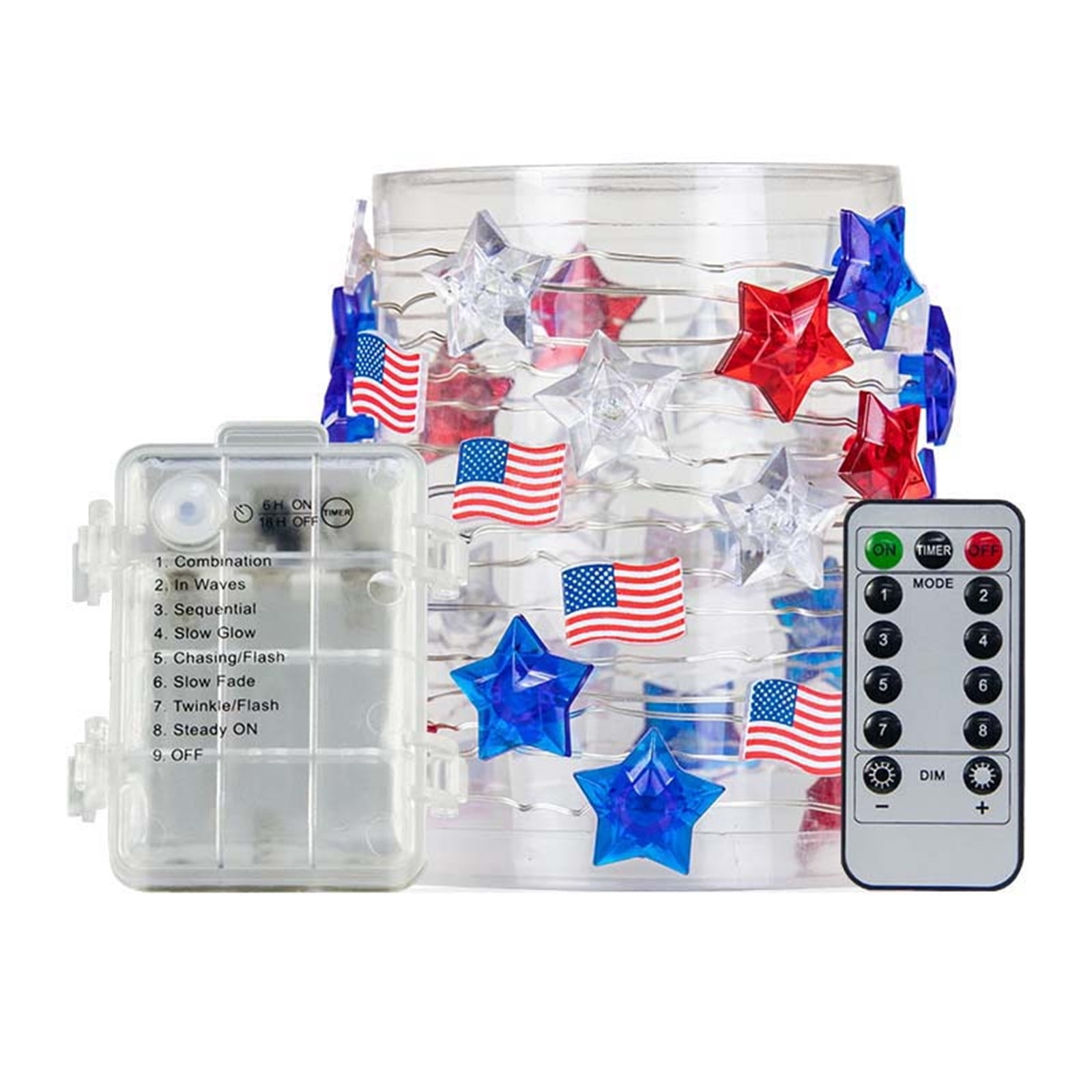 EQWLJWE Independence Day Decor String Lights Battery Operated with ...