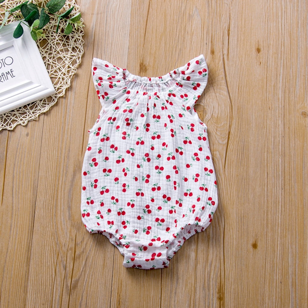 EQWLJWE Infant Newborn Baby Girls Fly Sleeve Cartoon Bodysuit Romper ...