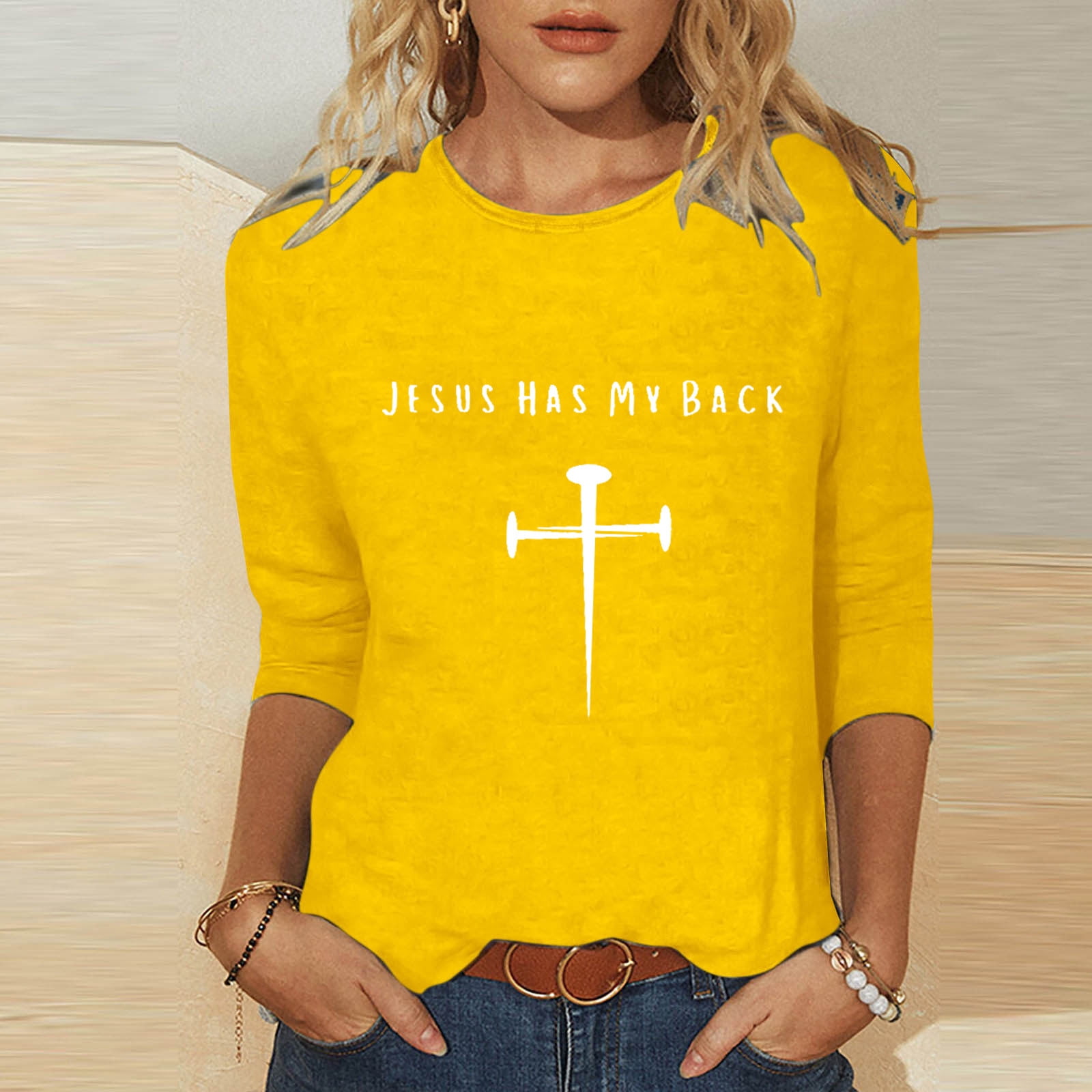 EQWLJWE Jesus Has My Back Shirts for Women Christian Religious 3/4 ...