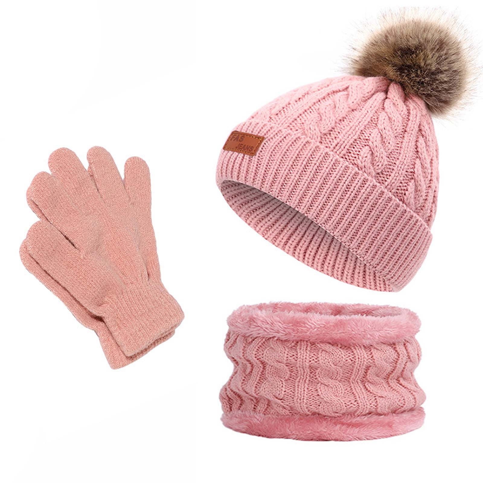 EQWLJWE Kids Winter Beanie Hat Warm Knit Thick Ski Cap With PomPom And ...