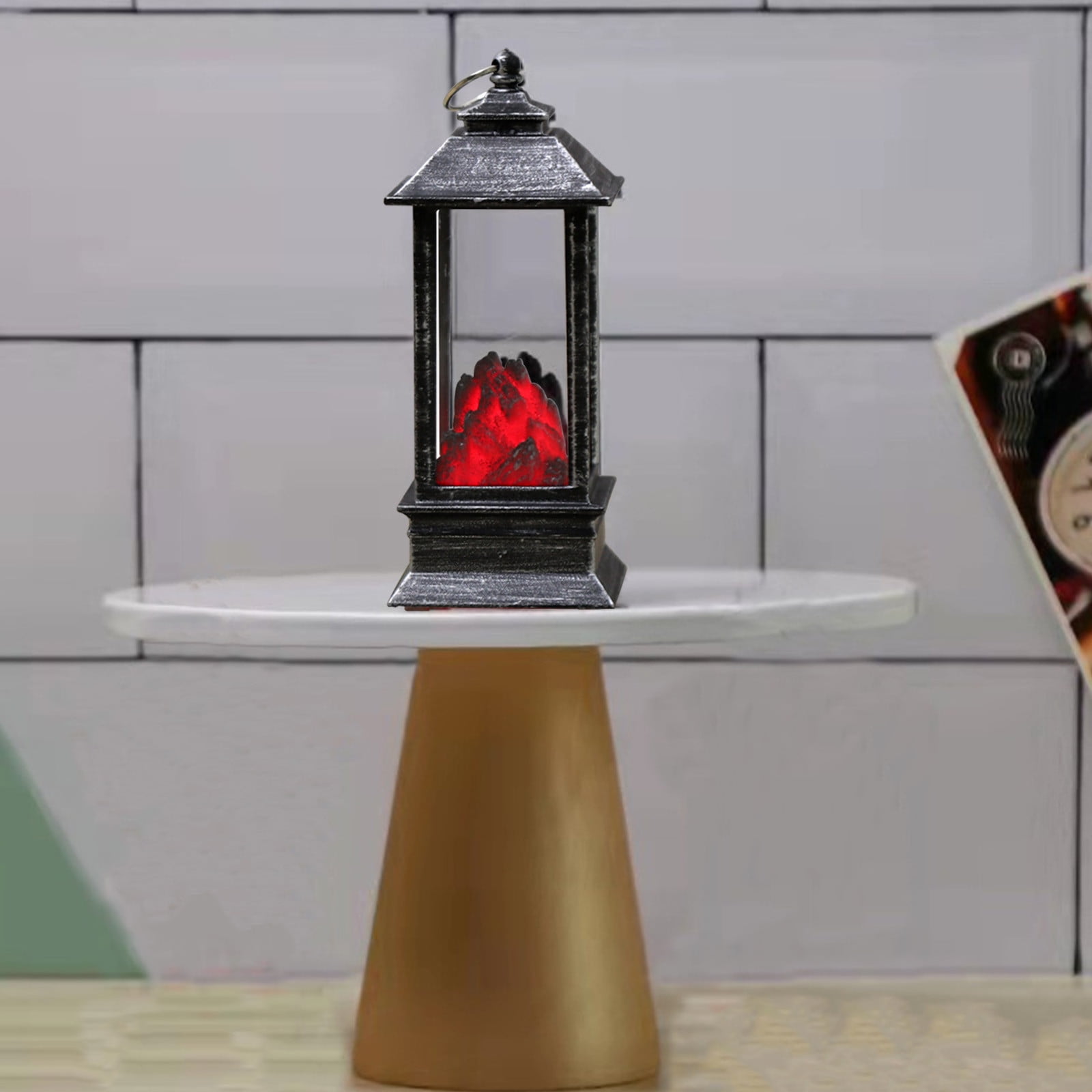 EQWLJWE LED Fake Fireplace, Vintage Black Decorative Lanterns for ...