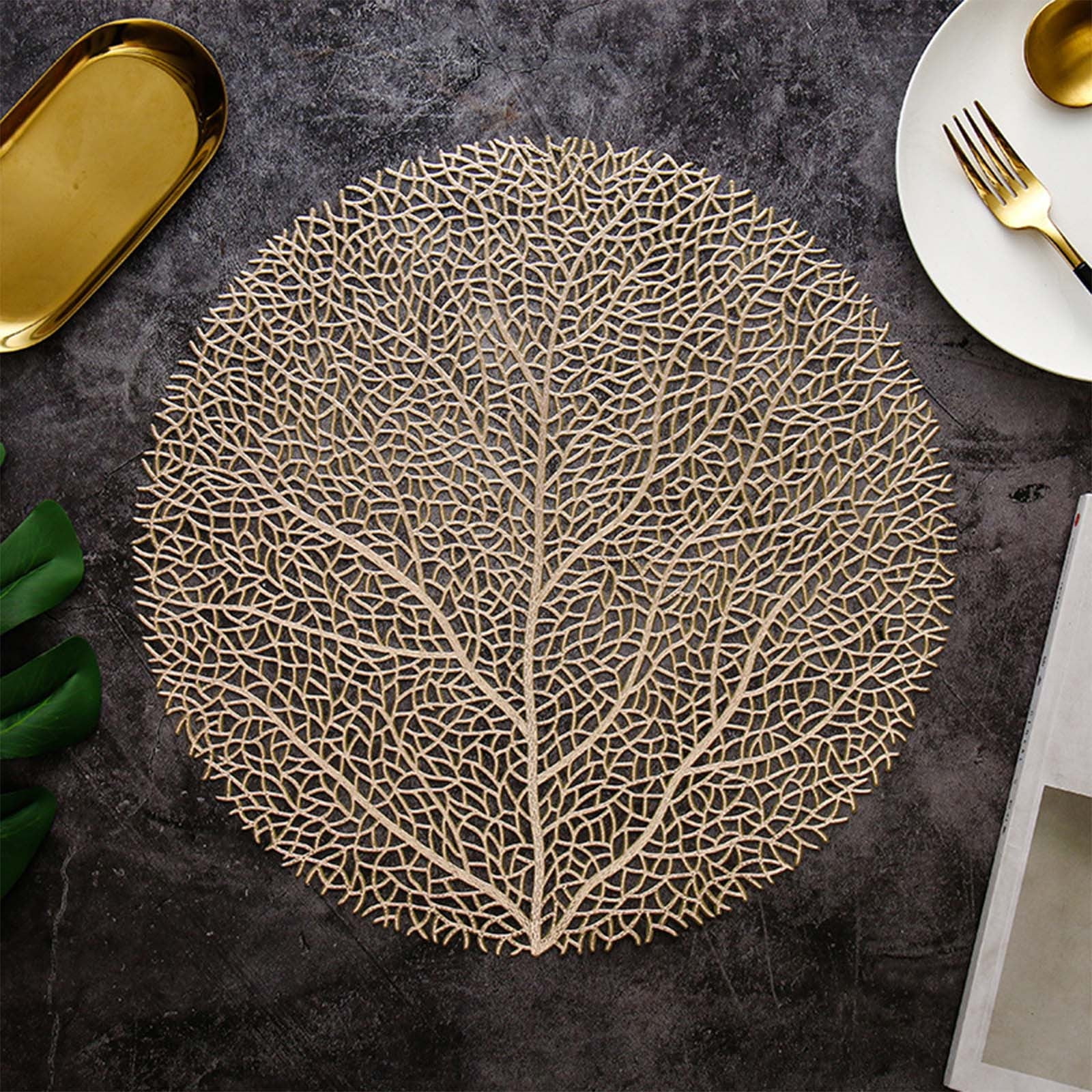 EQWLJWE Leaf Placemats Vinyl Table Place Mats, Hollow Out Modern Table ...