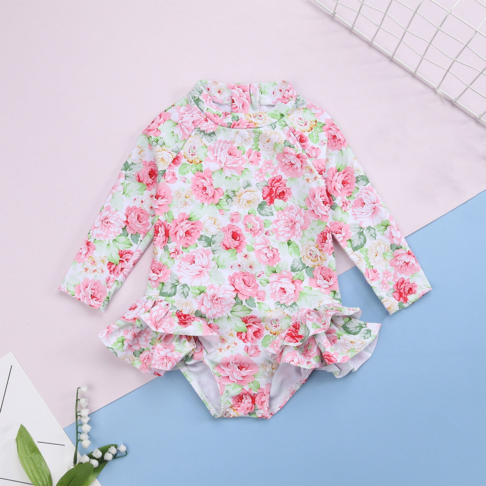 EQWLJWE Little Girls One Piece Swimsuits Long Sleeve Rash Guard Summer ...