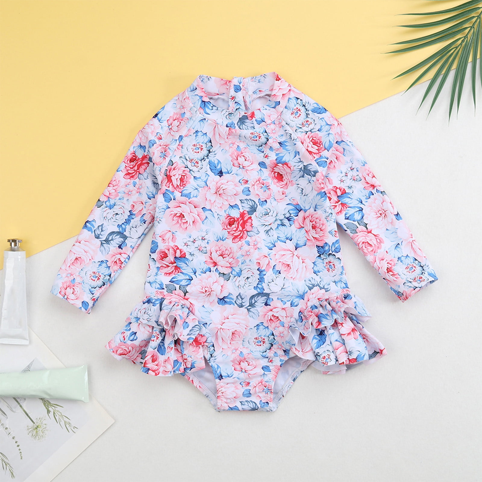 EQWLJWE Little Girls One Piece Swimsuits Long Sleeve Rash Guard Summer ...