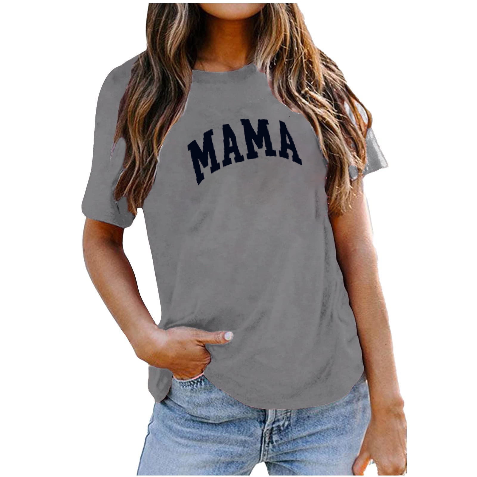 EQWLJWE Mama Shirt for Women Mama Letter Print T-Shirt Funny Mama ...