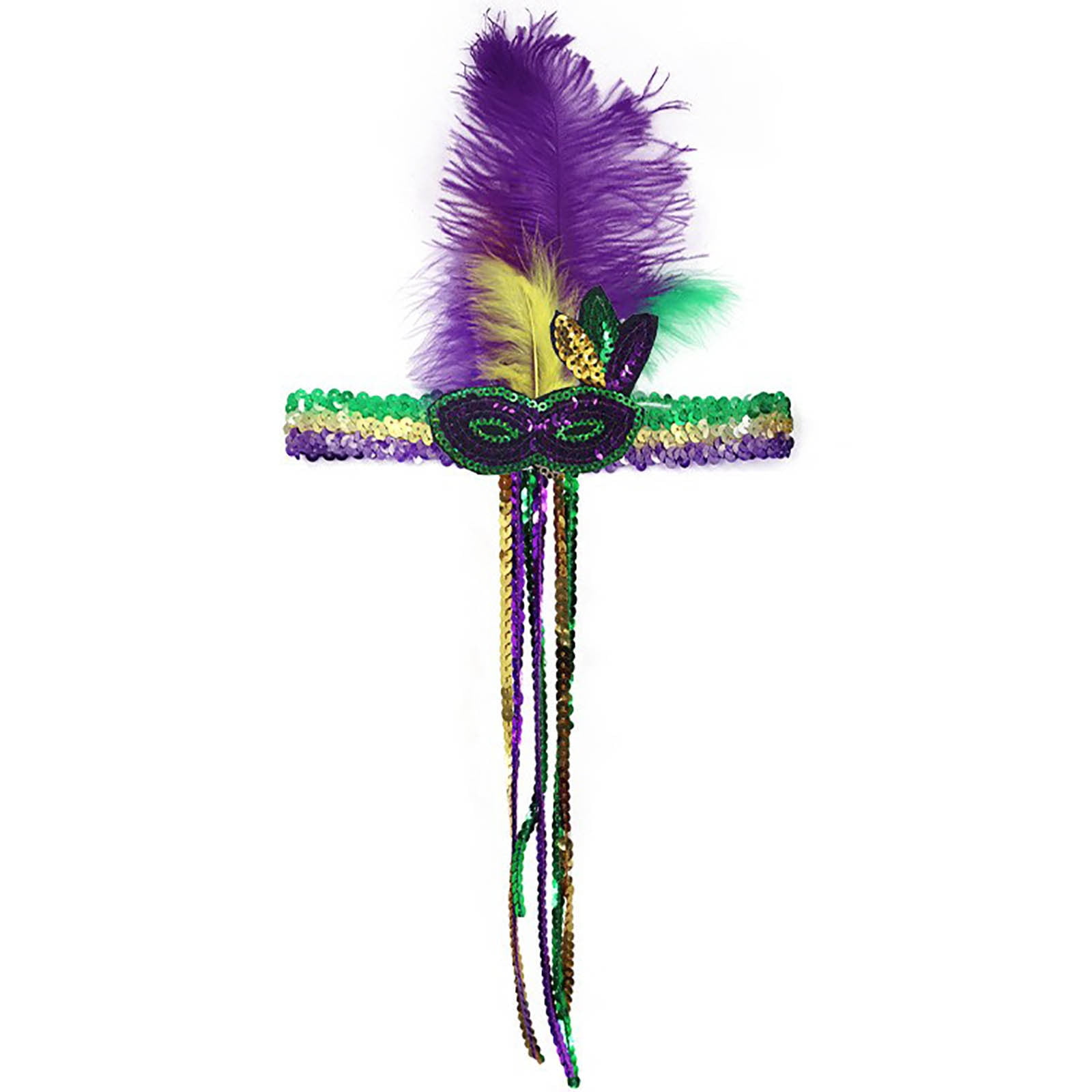 EQWLJWE Mardi Gras Feather Headband with Mardi Gras Beads Sequins Faux ...