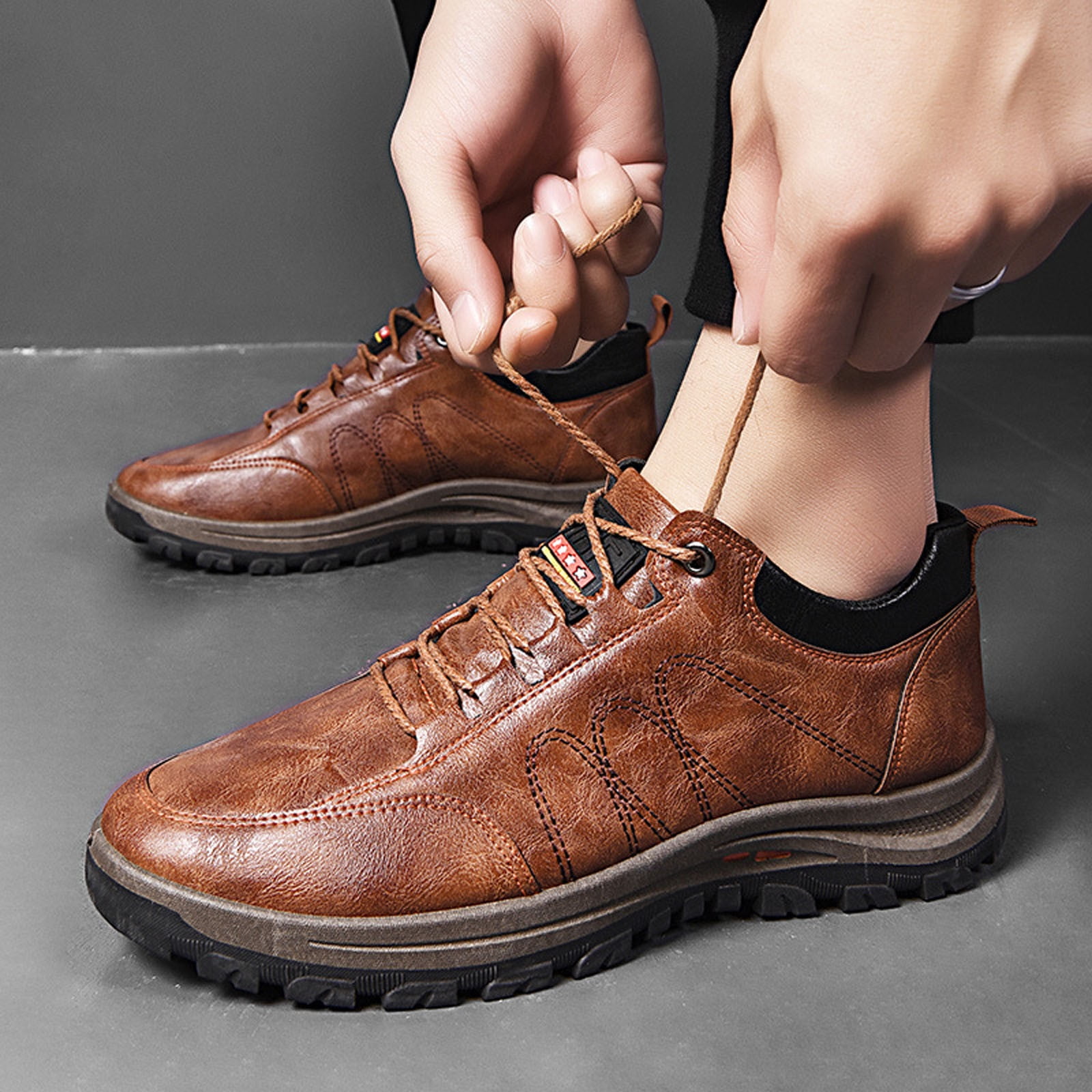EQWLJWE Men's Fashion Sneakers Leather Dress Casual Shoes Retro ...