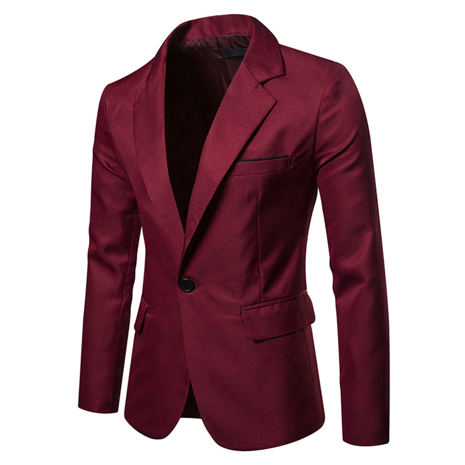 EQWLJWE Mens Slim Solid Color Suit Coat One Button Business Suit Jacket ...
