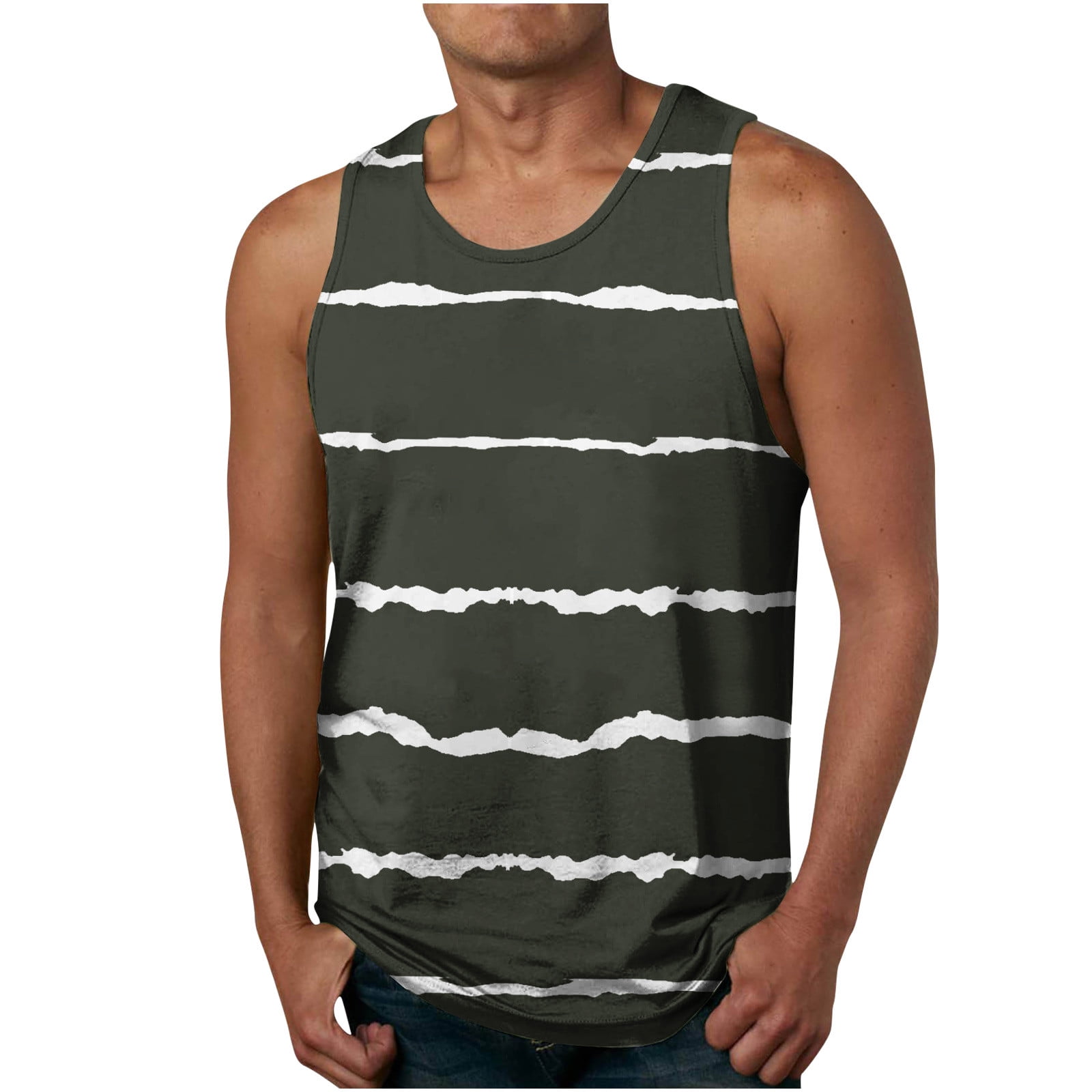 EQWLJWE Mens Striped Beach Tank Tops,Summer Sleeveless Crew Neck Tees ...