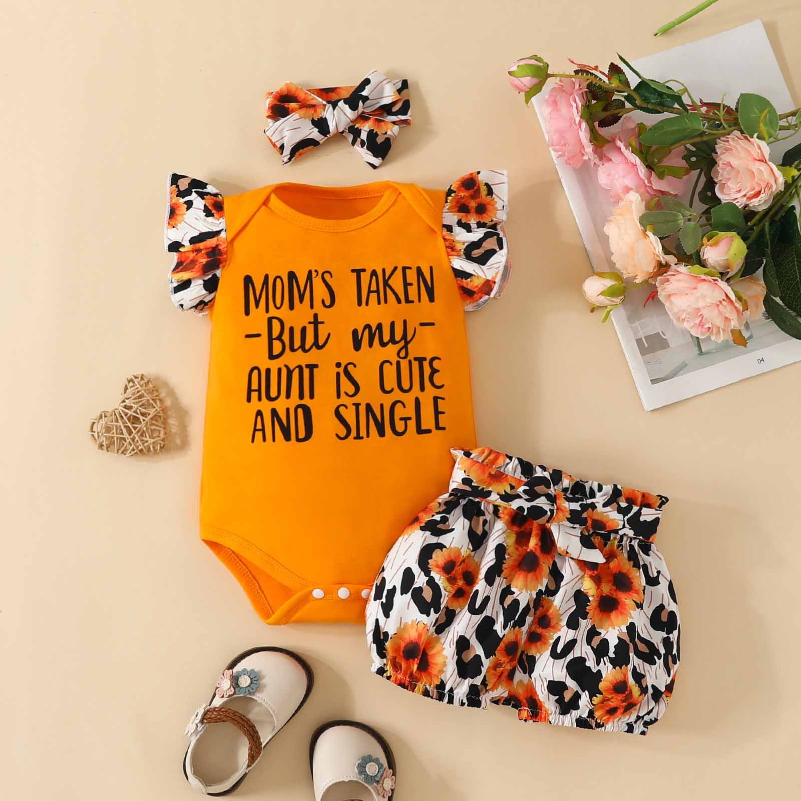 EQWLJWE Newborn Baby Girl Summer Outfits Letter Short Sleeve Bodysuit ...