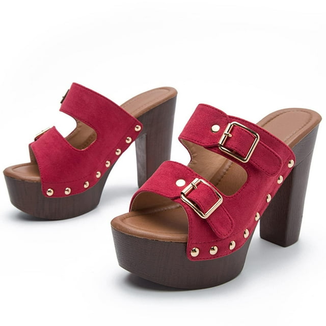 EQWLJWE Platform Super High Heels Mules for Women Chunky Block Studded ...