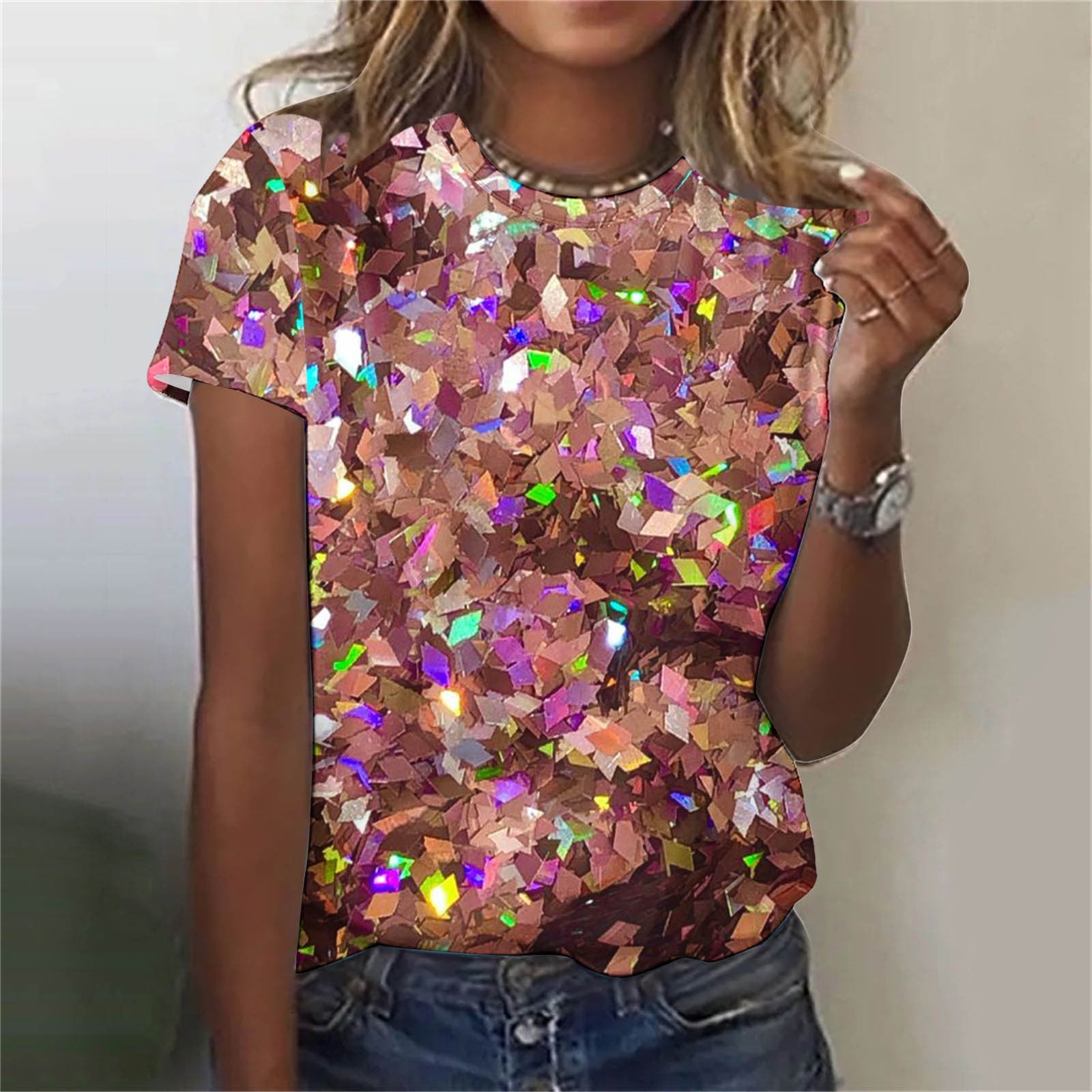 Customer reviews for EQWLJWE Plus Size Sequin Tops for Women Summer ...